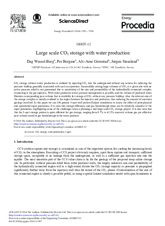 (PDF) Large scale CO2 storage with water production
