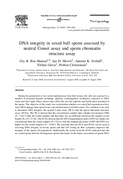 (PDF) DNA integrity in sexed bull sperm assessed by neutral Comet assay ...