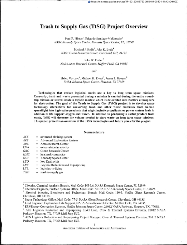 (PDF) Trash to Supply Gas (TtSG) Project Overview