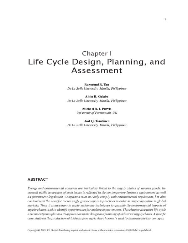 (PDF) Life Cycle Design, Planning, and Assessment