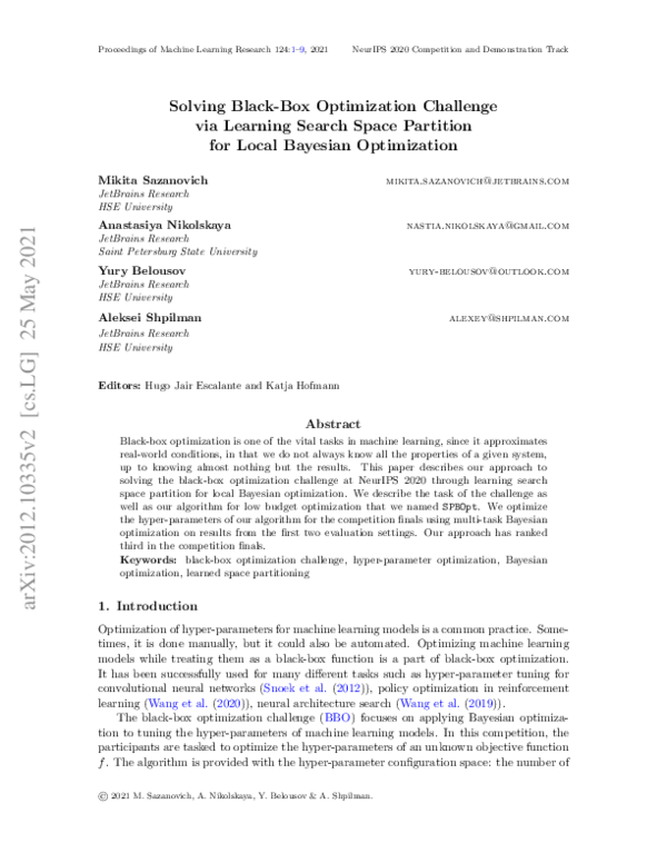 Pdf Solving Black Box Optimization Challenge Via Learning Search Space Partition For Local