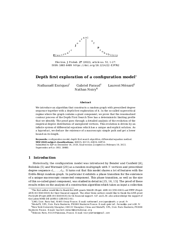 (PDF) Depth first exploration of a configuration model