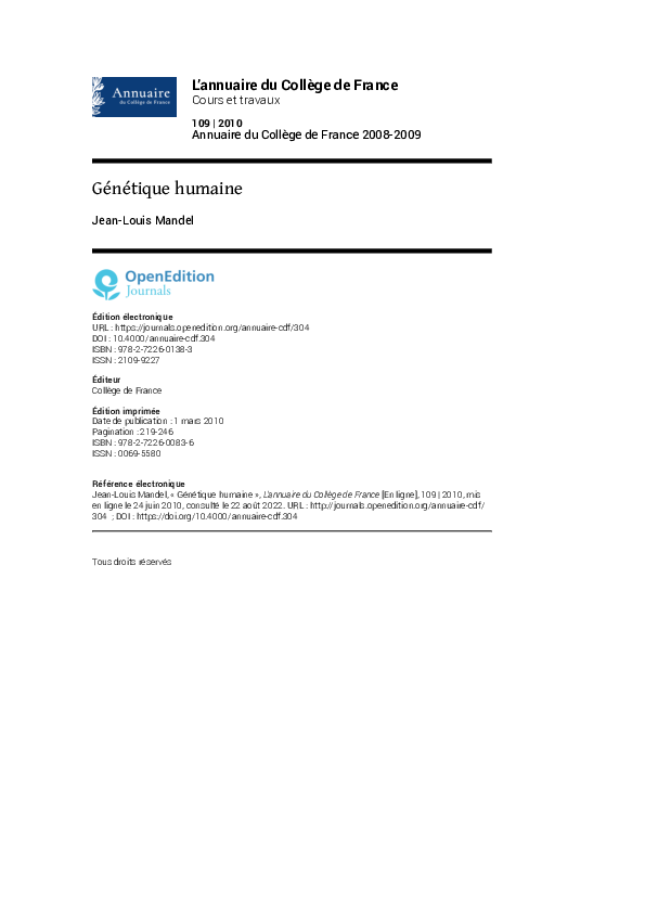 (PDF) Génétique humaine