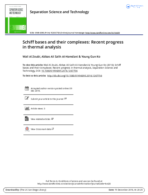(PDF) Schiff bases and their complexes: Recent progress in thermal analysis