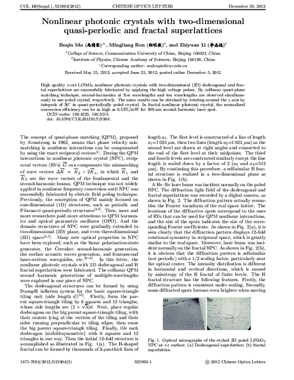 (PDF) Nonlinear photonic crystals with two-dimensional quasi-periodic and fractal superlattices