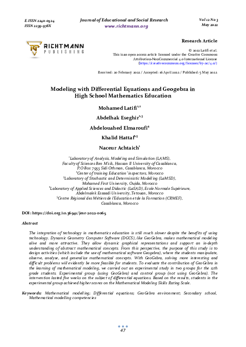 (PDF) Modeling with Differential Equations and Geogebra in High School ...