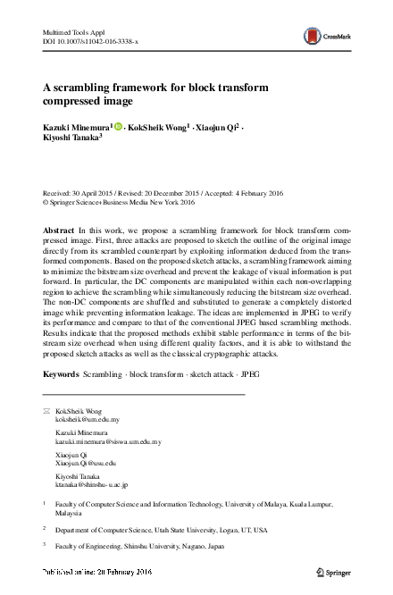 (PDF) A scrambling framework for block transform compressed image
