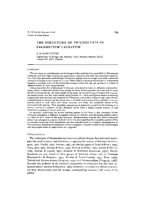 (PDF) The Structure of Trichocysts in Paramecium Caudatum | Lawrence ...