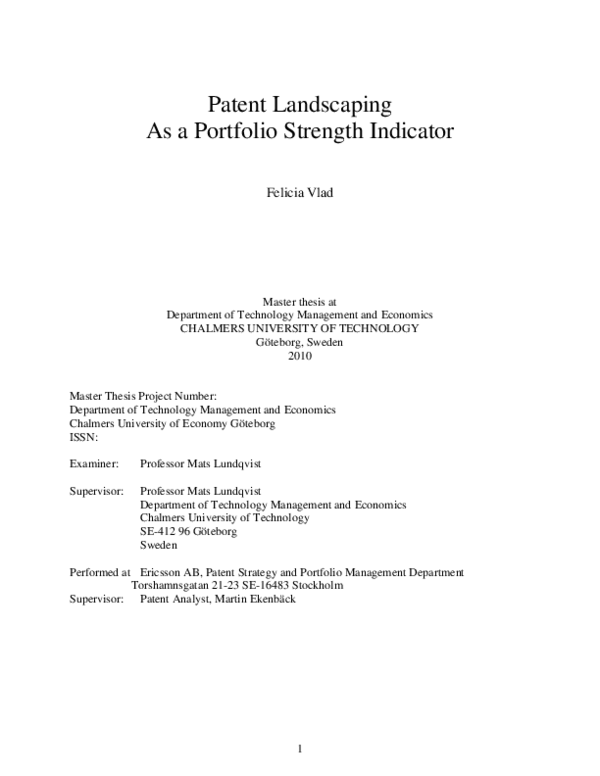 (PDF) Patent Landscaping - As a Portfolio Strength Indicator