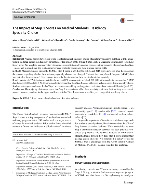 (PDF) The Impact of Step 1 Scores on Medical Students’ Residency ...