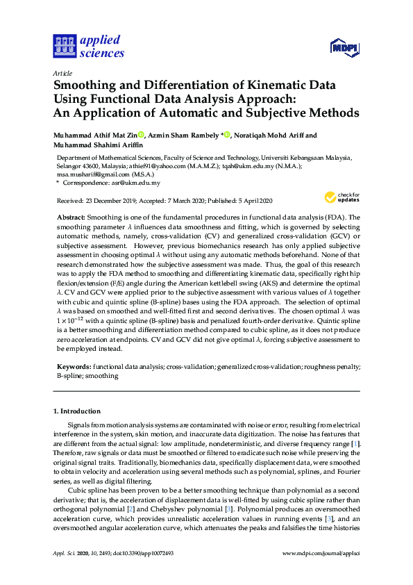 (PDF) Smoothing and Differentiation of Kinematic Data Using Functional Data Analysis Approach ...