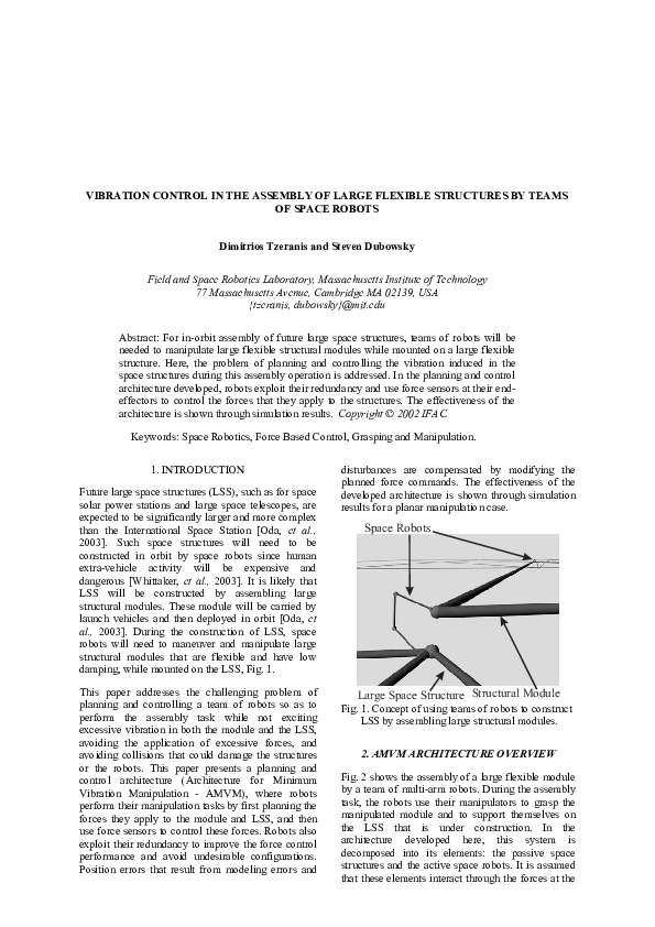 (PDF) Vibration control in the assembly of large flexible structures by teams of space robots