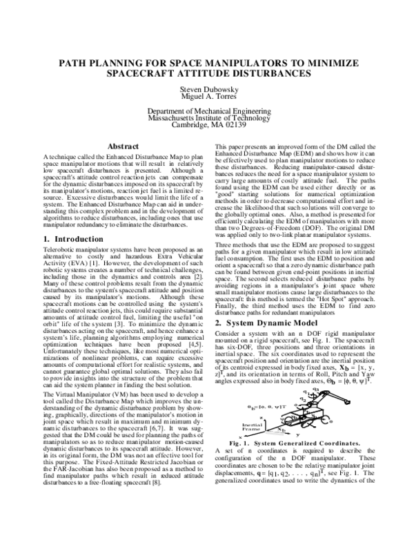 (PDF) Path planning for space manipulators to minimize spacecraft attitude disturbances | Steven ...