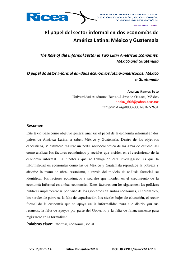 (PDF) El papel del sector informal en dos economías de América Latina: México y Guatemala / The ...