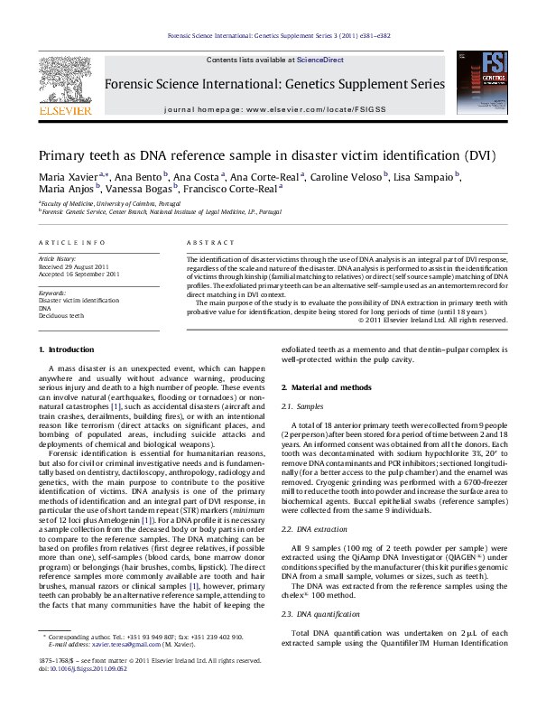 (PDF) Primary teeth as DNA reference sample in disaster victim ...