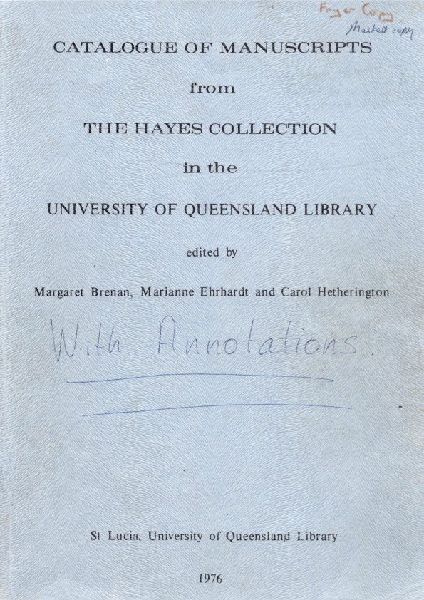 (PDF) Catalogue of manuscripts from the Hayes Collection in the ...