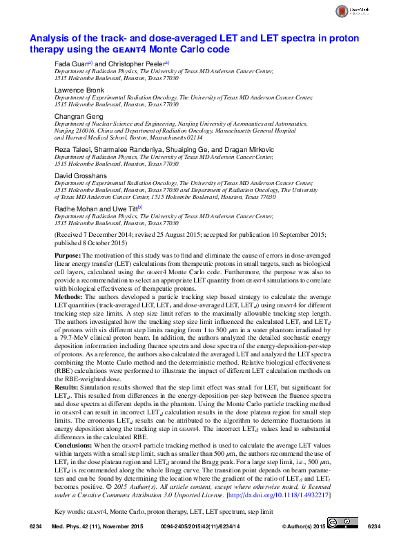 (PDF) Analysis of the track‐ and dose‐averaged LET and LET spectra in ...