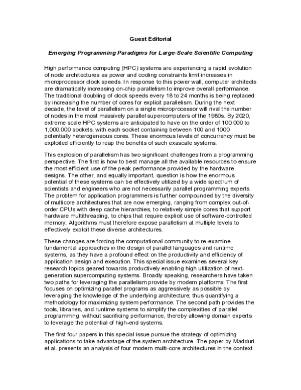 Pdf Emerging Programming Paradigms For Large Scale Scientific Computing