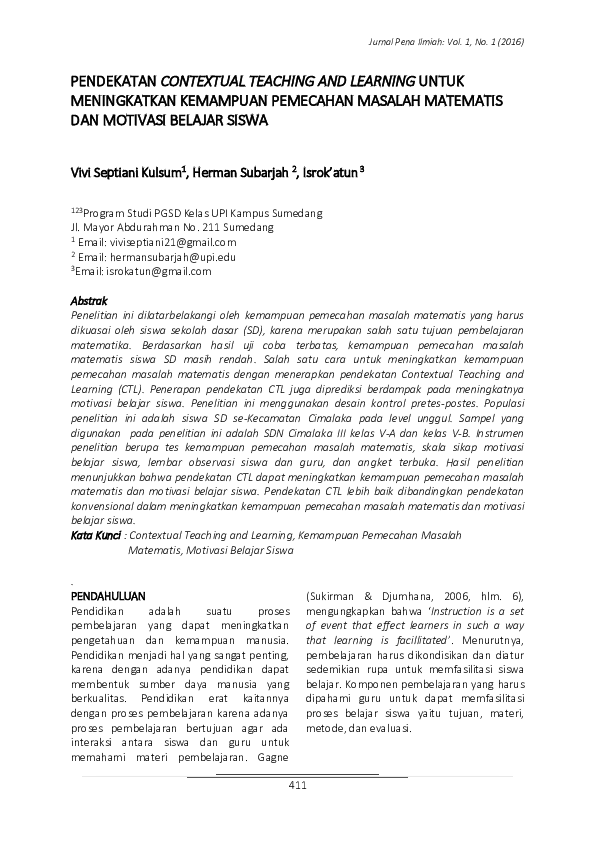 (PDF) Pendekatan Contextual Teaching and Learning Untuk Meningkatkan Kemampuan Pemecahan Masalah ...
