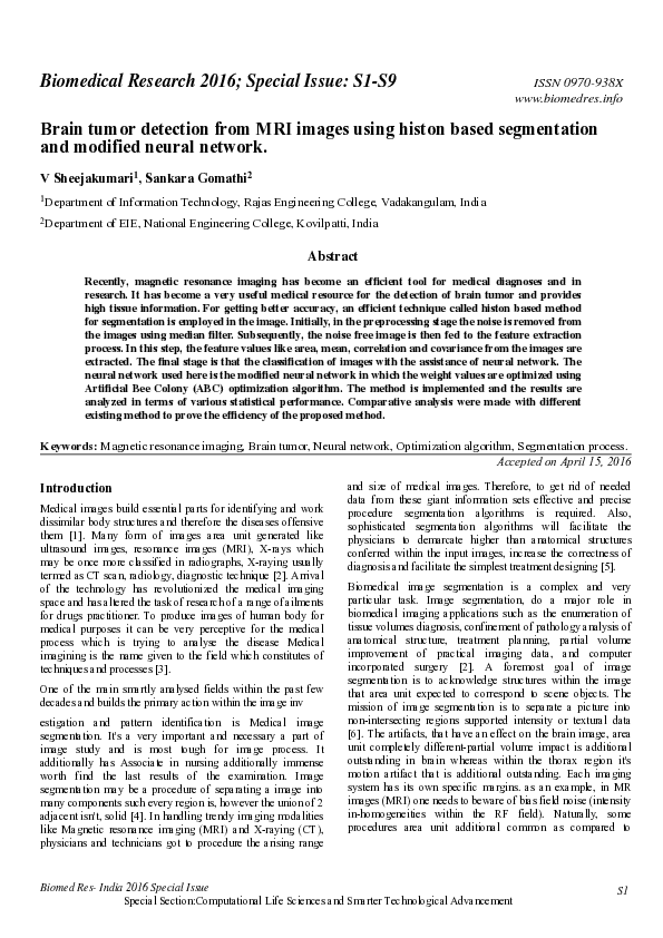 Pdf Brain Tumor Detection From Mri Images Using Histon Based