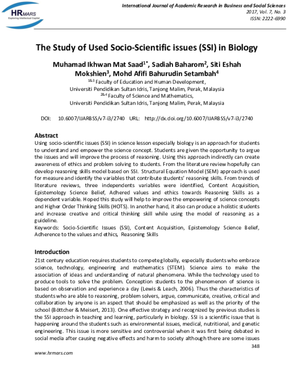(PDF) The Study of Used Socio-Scientific issues (SSI) in Biology