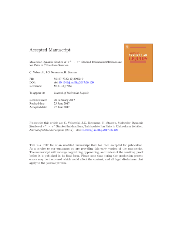 (PDF) Molecular dynamic studies of π + - π − stacked imidazolium ...