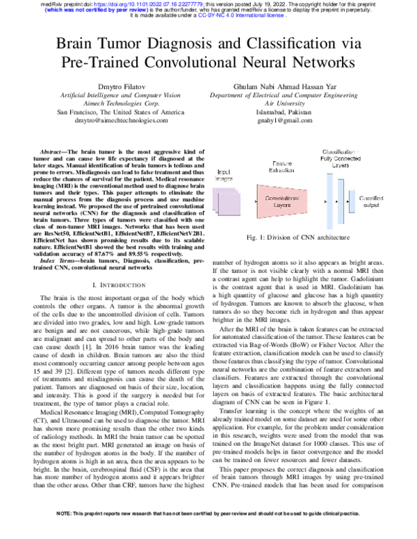 (PDF) Brain Tumor Diagnosis and Classification via Pre-Trained ...