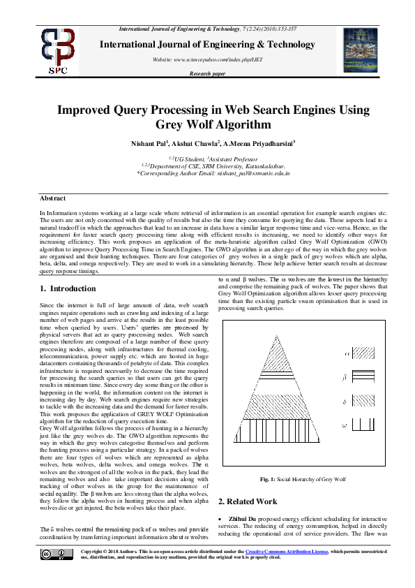 (PDF) Improved Query Processing in Web Search Engines Using Grey Wolf Algorithm