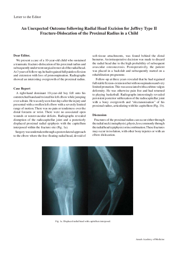 (PDF) An Unexpected Outcome following Radial Head Excision for Jeffrey ...