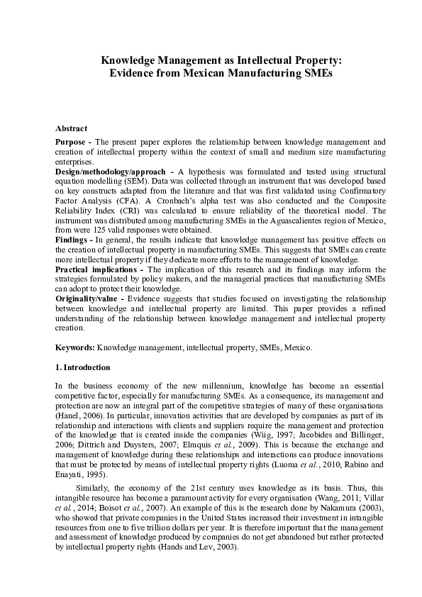 (PDF) Knowledge management as intellectual property