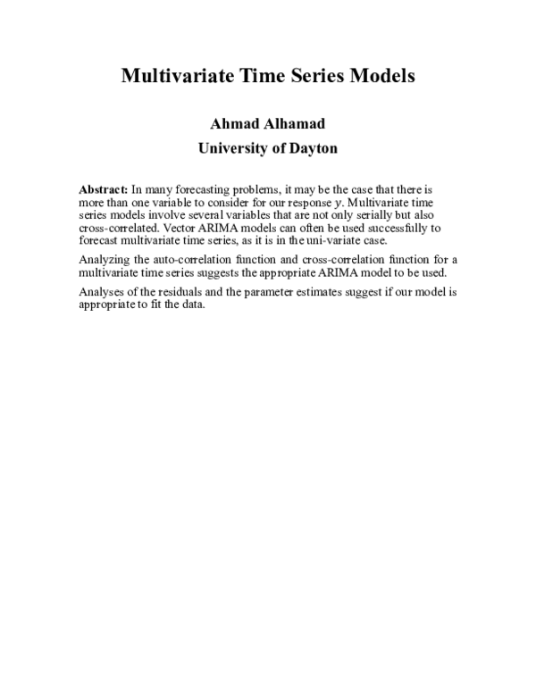 (PDF) Forecasting with Multivariate Time Series and Vector ARIMA (PDF) Forecasting with Multivariate Time Series and Vector ARIMA