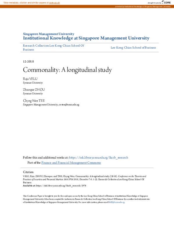 (PDF) Commonality: A longitudinal study