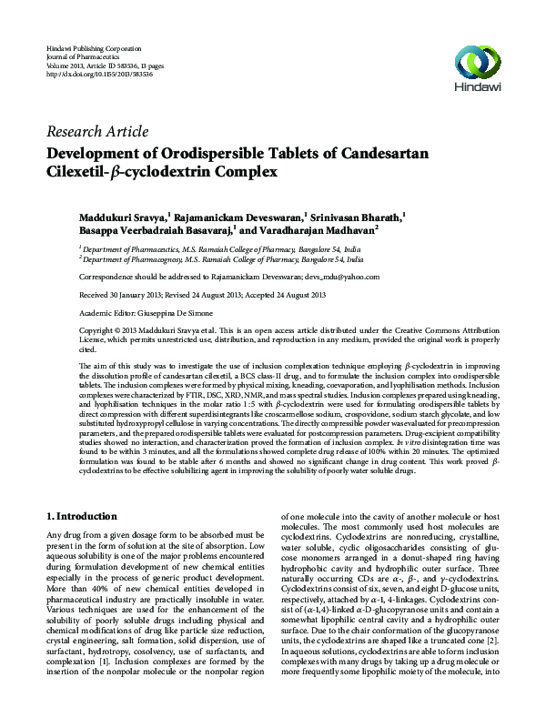 (PDF) Development of Orodispersible Tablets of Candesartan Cilexetil- β ...