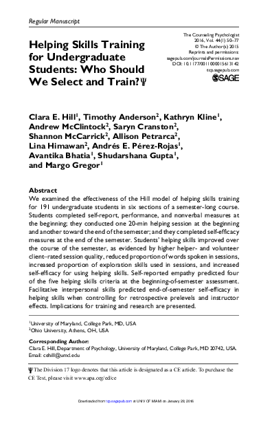 (PDF) Helping Skills Training for Undergraduate Students