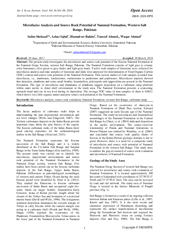 (PDF) Microfacies Analysis and Source Rock Potential of Nammal ...