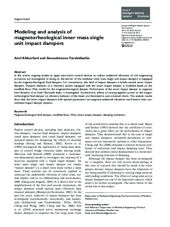 (PDF) Modeling and analysis of magnetorheological inner mass single ...