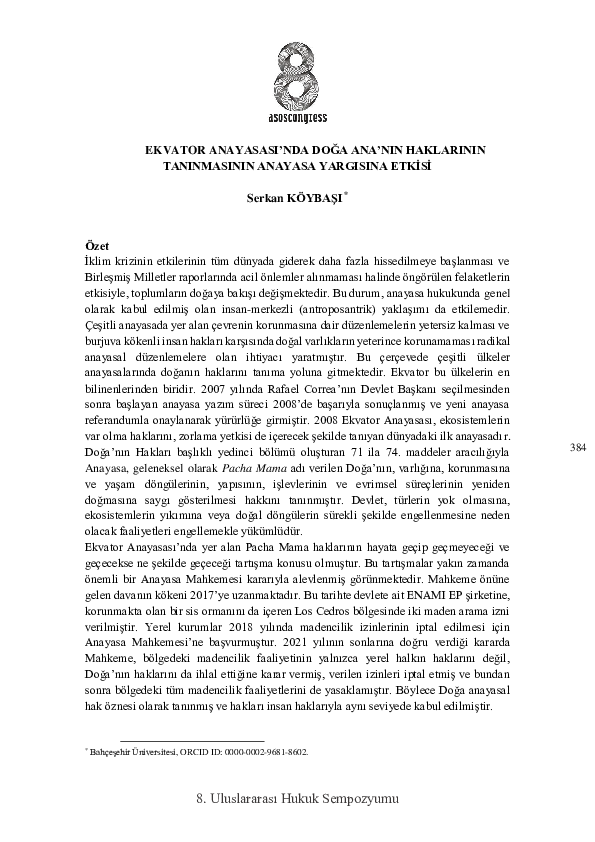 (PDF) Ekvator Anayasası'nda Doğa Ana'nın Haklarının Tanınmasının ...