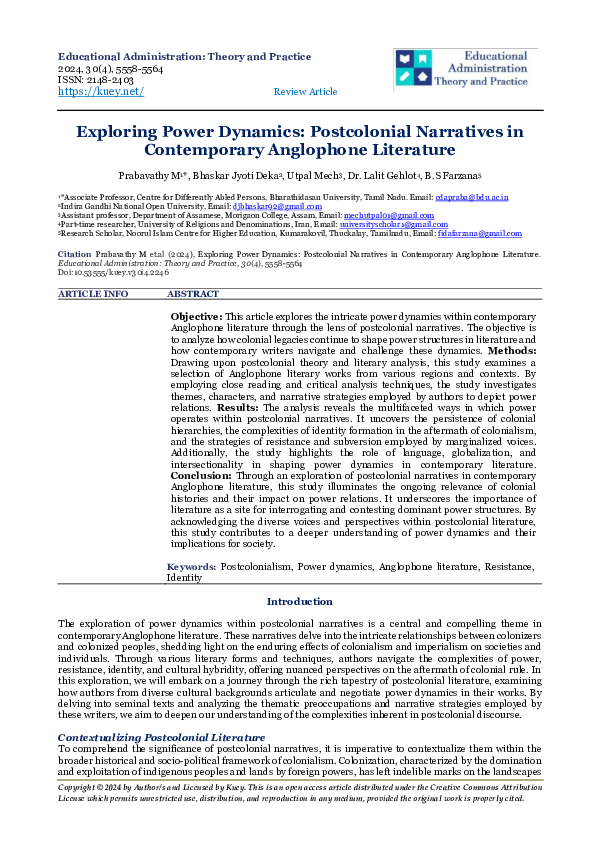 (PDF) Exploring Power Dynamics: Postcolonial Narratives in Contemporary ...