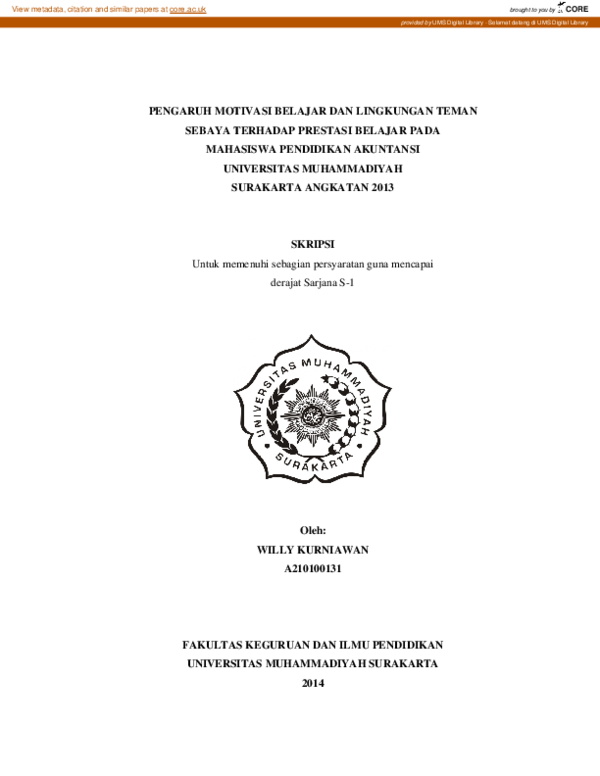(PDF) Pengaruh Motivasi Belajar Dan Lingkungan Sebaya Terhadap Prestasi Belajar Pada Mahasiswa ...