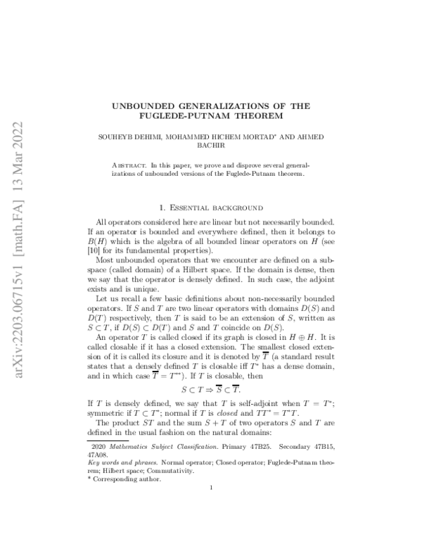 (PDF) Generalizations of Unbounded Fuglede-Putnam Theorem