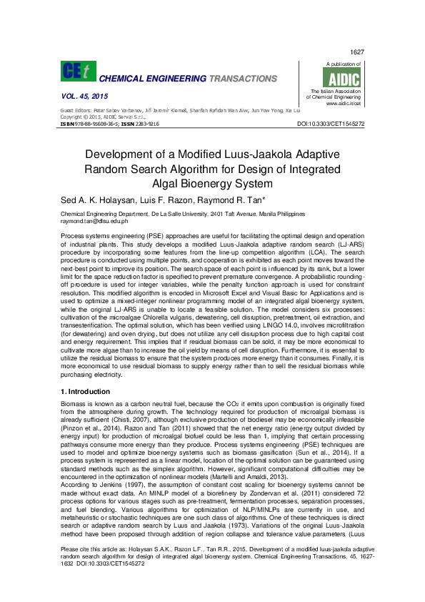 Pdf Development Of A Modified Luus Jaakola Adaptive Random Search Algorithm For Design Of 6560