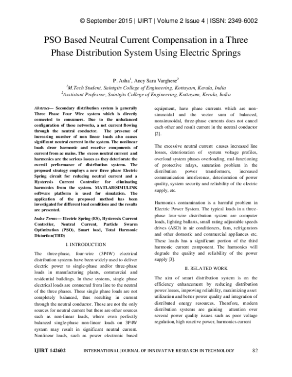 (PDF) PSO Based Neutral Current Compensation in a Three Phase Distribution System Using Electric ...