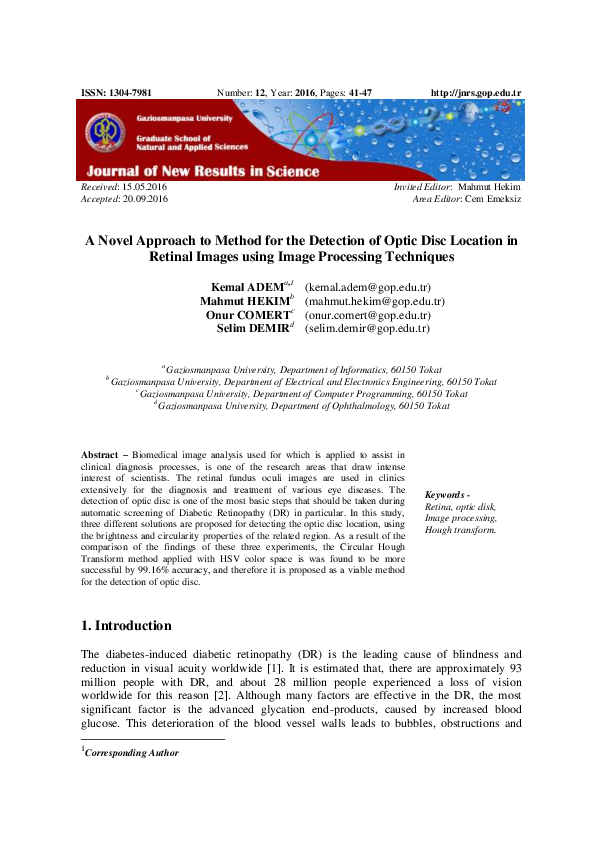 (PDF) A Novel Approach to Method for the Detection of Optic Disc Location in Retinal Images ...
