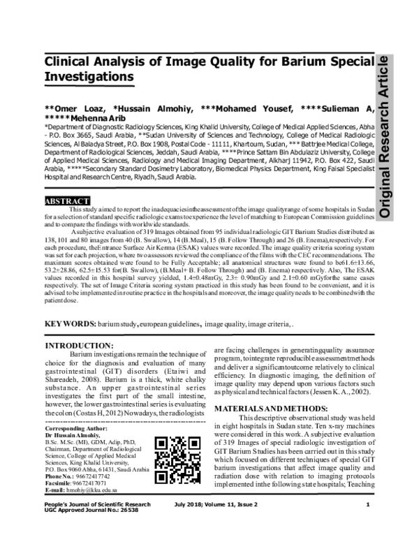 (PDF) Clinical Analysis of Image Quality for Barium Special Investigations