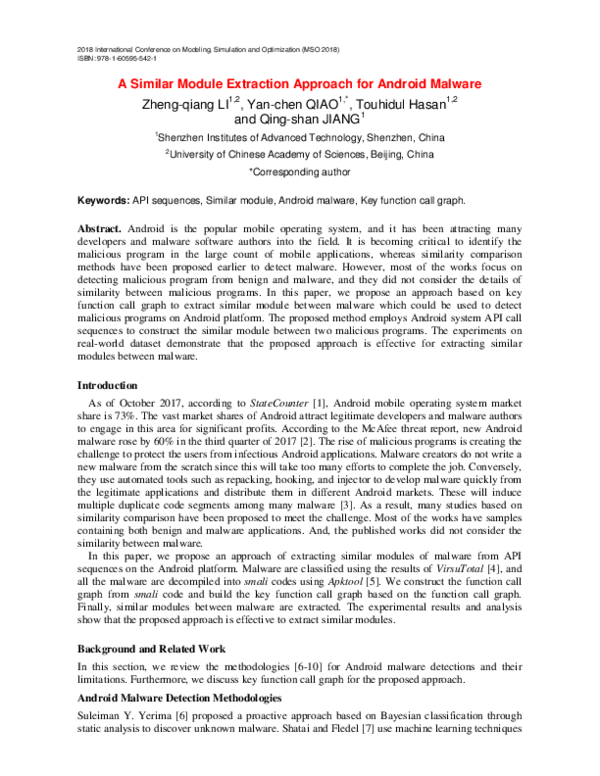 (PDF) A Similar Module Extraction Approach for Android Malware