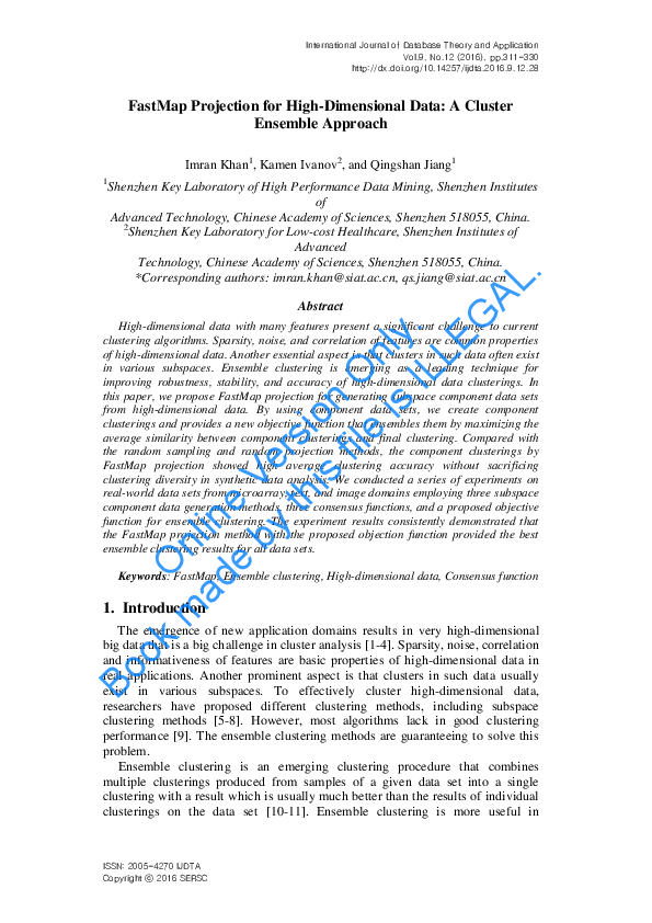 (PDF) FastMap Projection for High-Dimensional Data: A Cluster Ensemble Approach