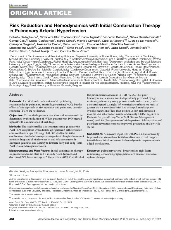 (PDF) Risk Reduction and Hemodynamics with Initial Combination Therapy ...