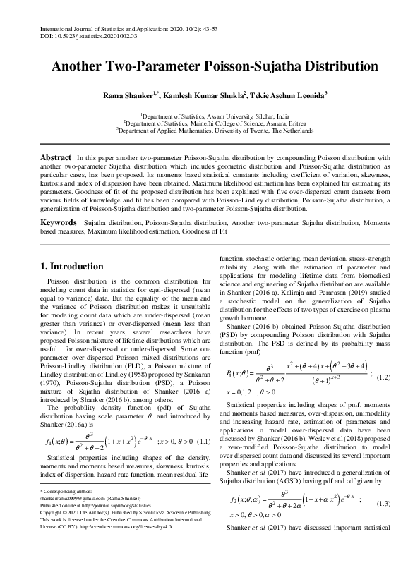 (PDF) Another Two-Parameter Poisson –Sujatha Distribution