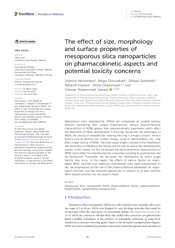 (PDF) The effect of size, morphology and surface properties of mesoporous silica nanoparticles ...