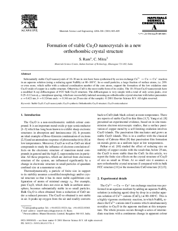 (PDF) Formation of stable Cu2O nanocrystals in a new orthorhombic ...